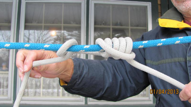 Lineman's Rolling Hitch 003 Now bring the line back to the front of the ...