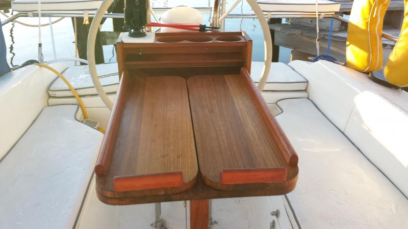 Teak cockpit table in cockpit | Sailboat Owners Forums