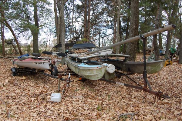 The sidewinder and hobie 16 and hobie 17 parked under the trees. I ...